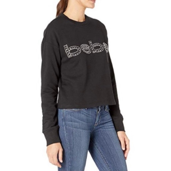 bebe | Tops | Bebe Rhinestone Logo Sweatshirt Black S M | Poshmark